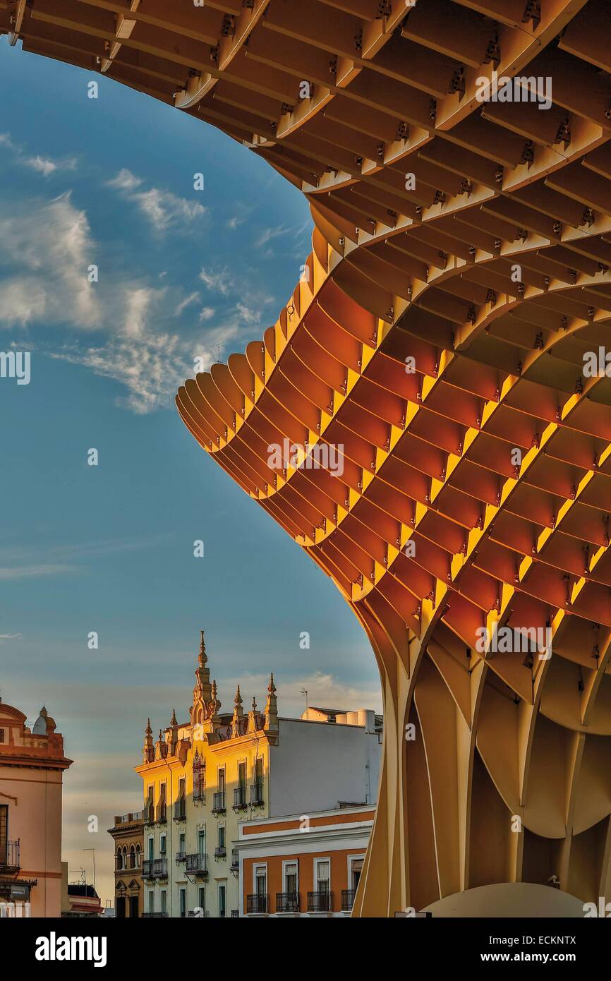 Spain, Andalusia, Seville, modern metal structure in a public square at ...