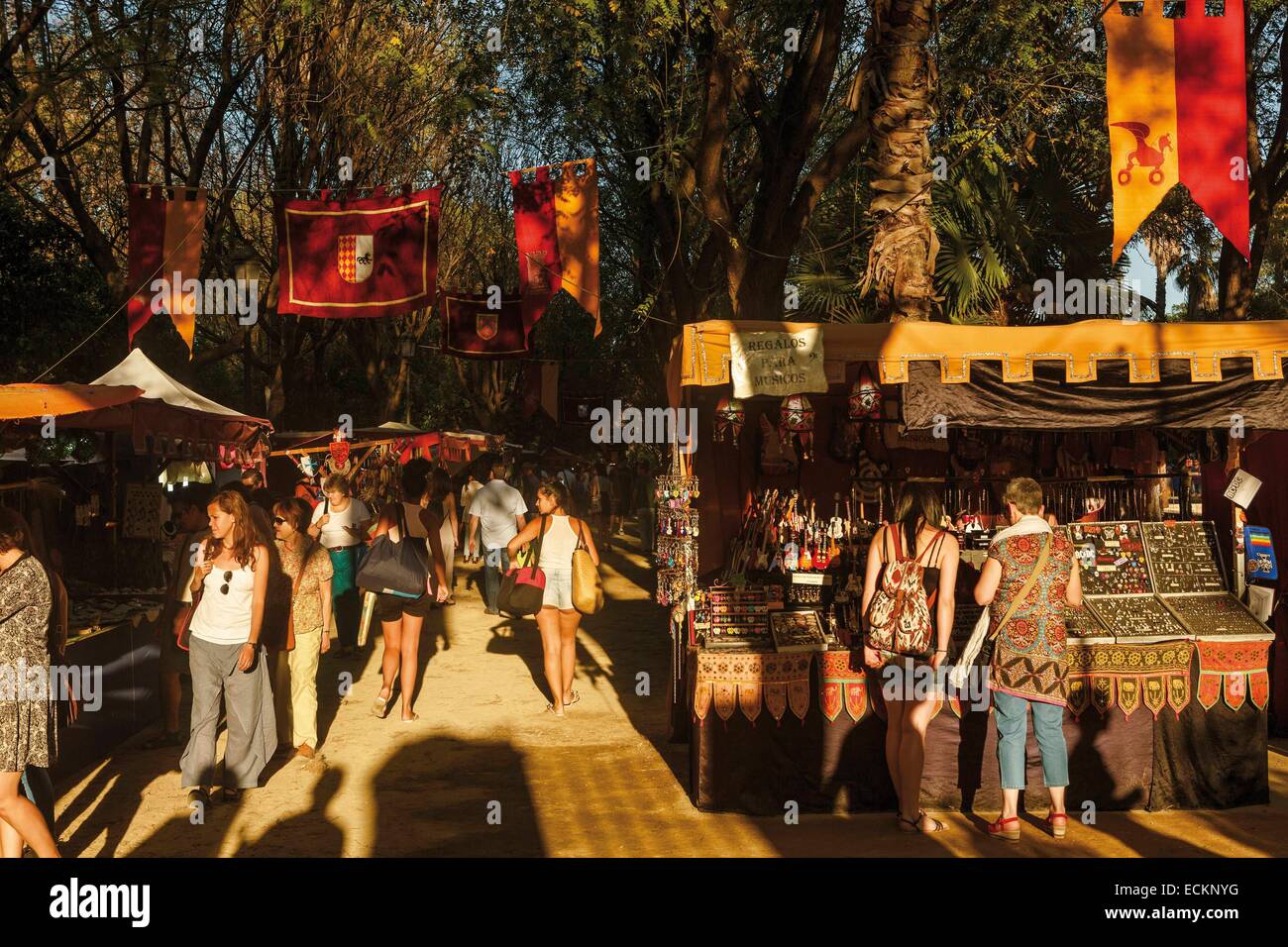 Spain, Andalusia, Seville, gardens Prado San Sebastian, customers and ...
