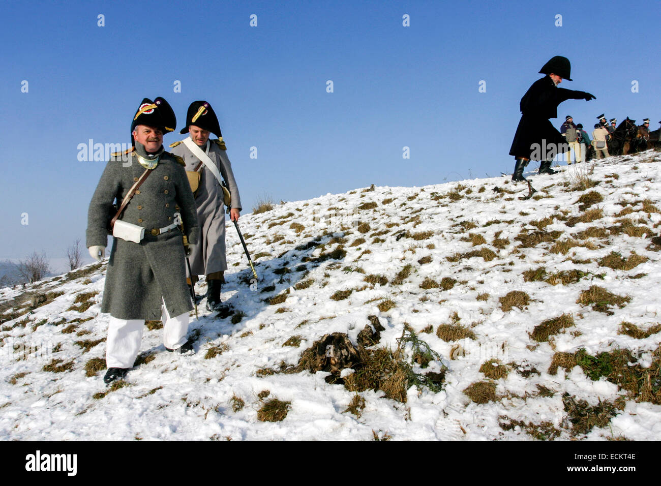 French troops on top of Santon Hill. Reenactment of the Battle of ...
