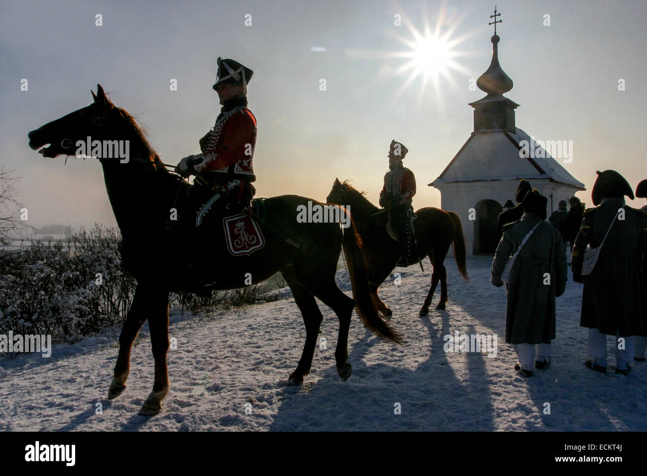 French troops on top of Santon Hill. Reenactment of the Battle of ...
