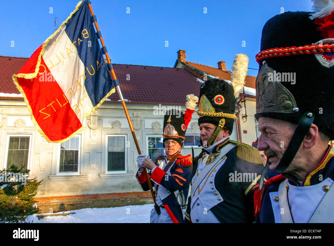 Reenactment of the Battle of Austerlitz (1805) French troops in ...