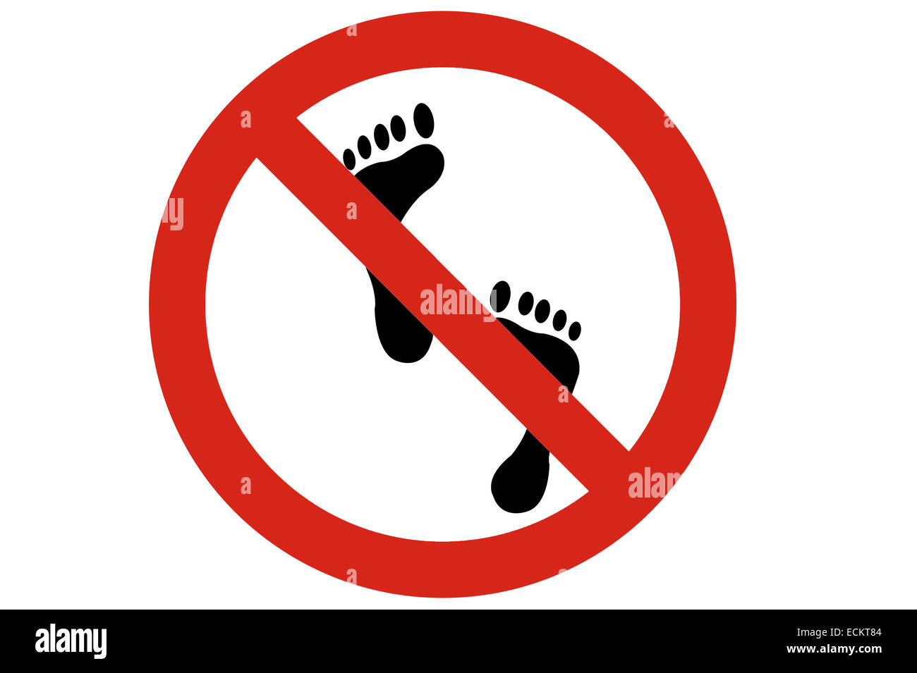 barefoot forbidden circle prohibited road sign on pure white Background ...