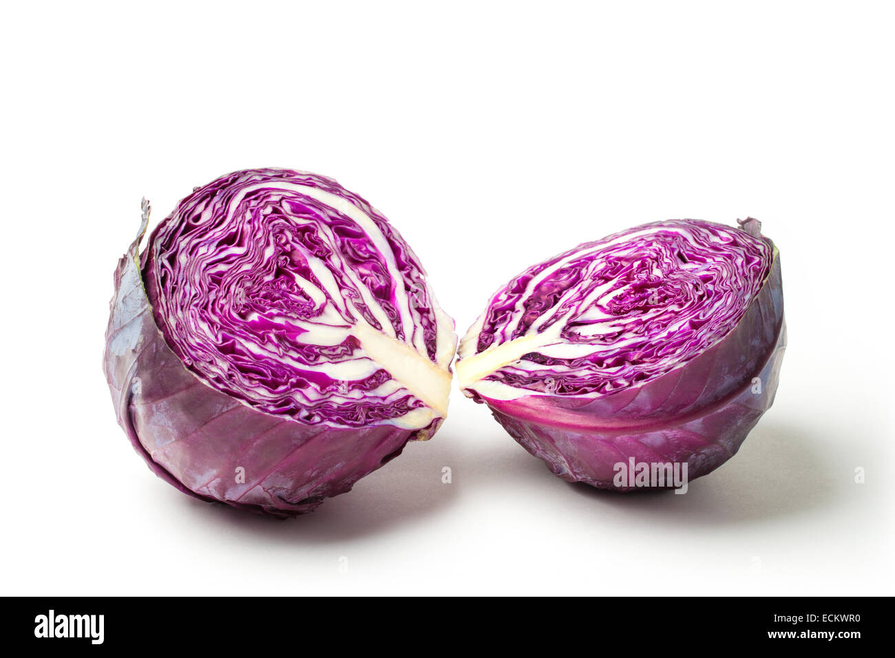 Cut red cabbage isolated on white background Stock Photo - Alamy