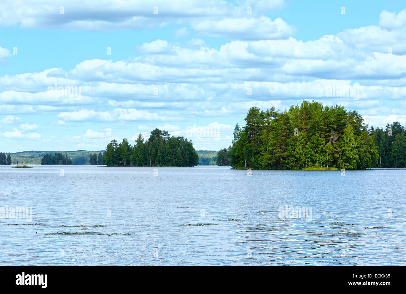 Lake Rutajarvi summer view with forest on the edge (Urjala, Finland ...