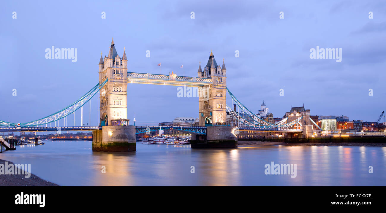 Panorama of Tower Bridge at dusk London England UK Stock Photo - Alamy