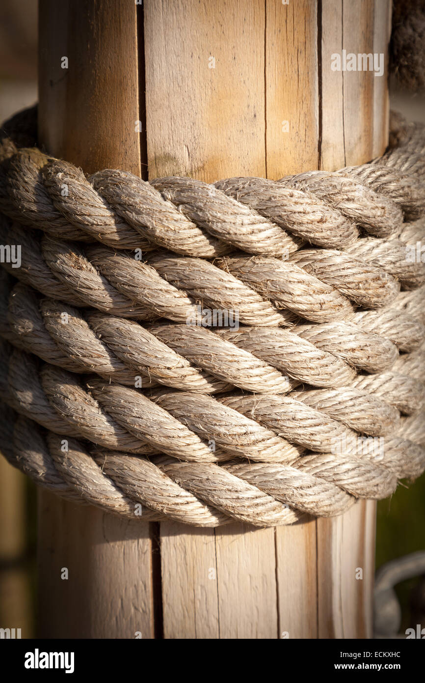 Rope twisted round a post in the Cruise Ship docks at Skagway, Alaska ...