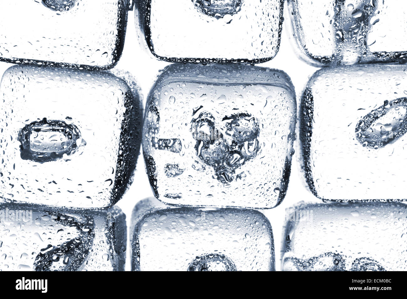 Melting ice cubes with air bubbles inside on white background Stock ...
