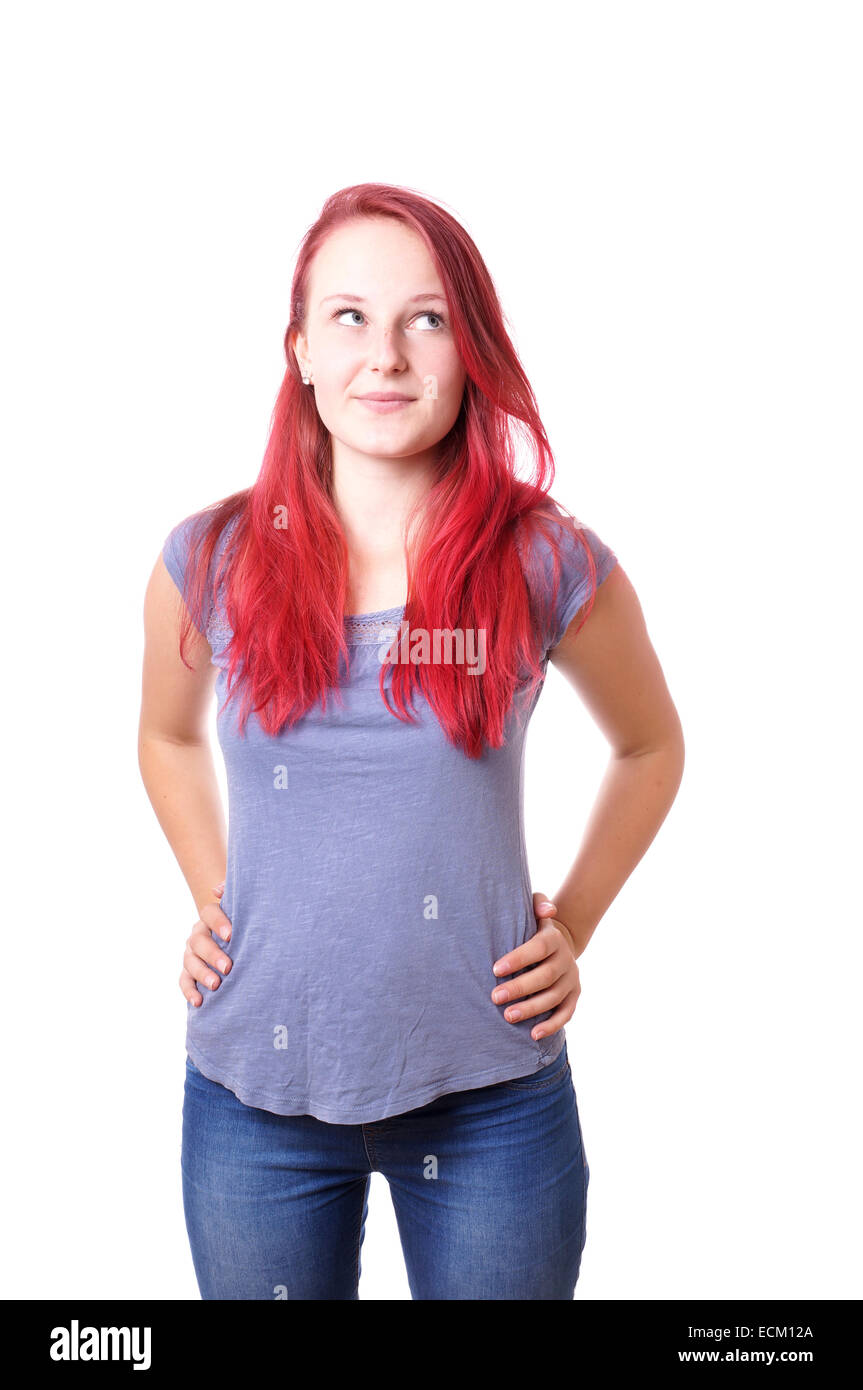 young woman looking up Stock Photo - Alamy