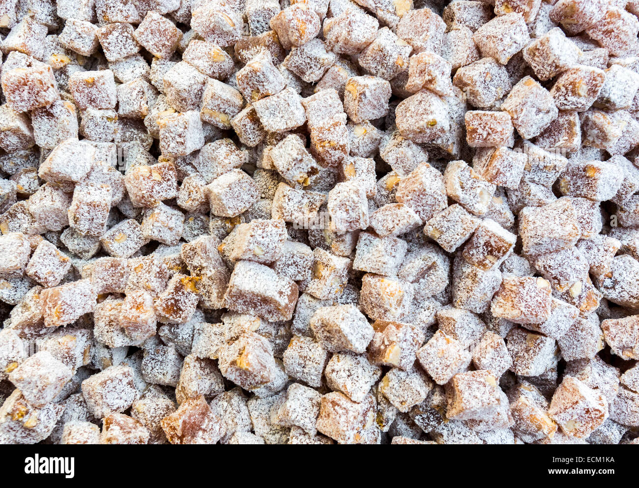 Turkish delight sweet pieces with coconut sticks Stock Photo - Alamy
