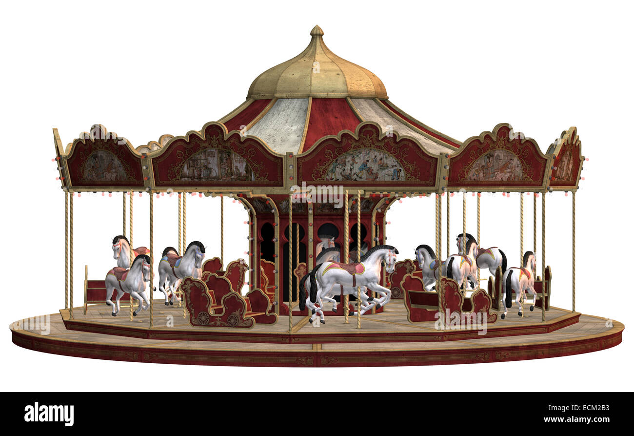 3D digital render of a vintage carnival carousel isolated on white ...