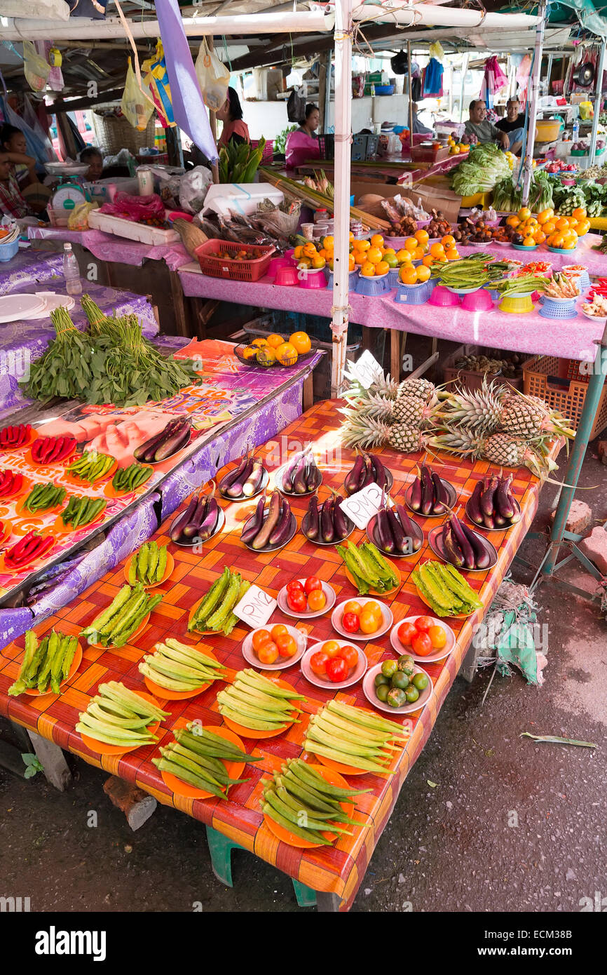 Fruit and vegetables on sale in market, Miri, Malaysia Stock Photo - Alamy