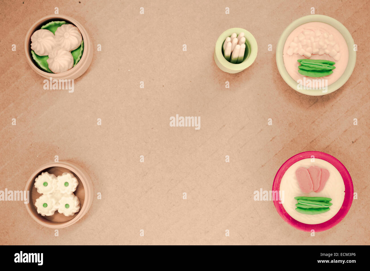 miniature foods on a paperboard surface Stock Photo - Alamy