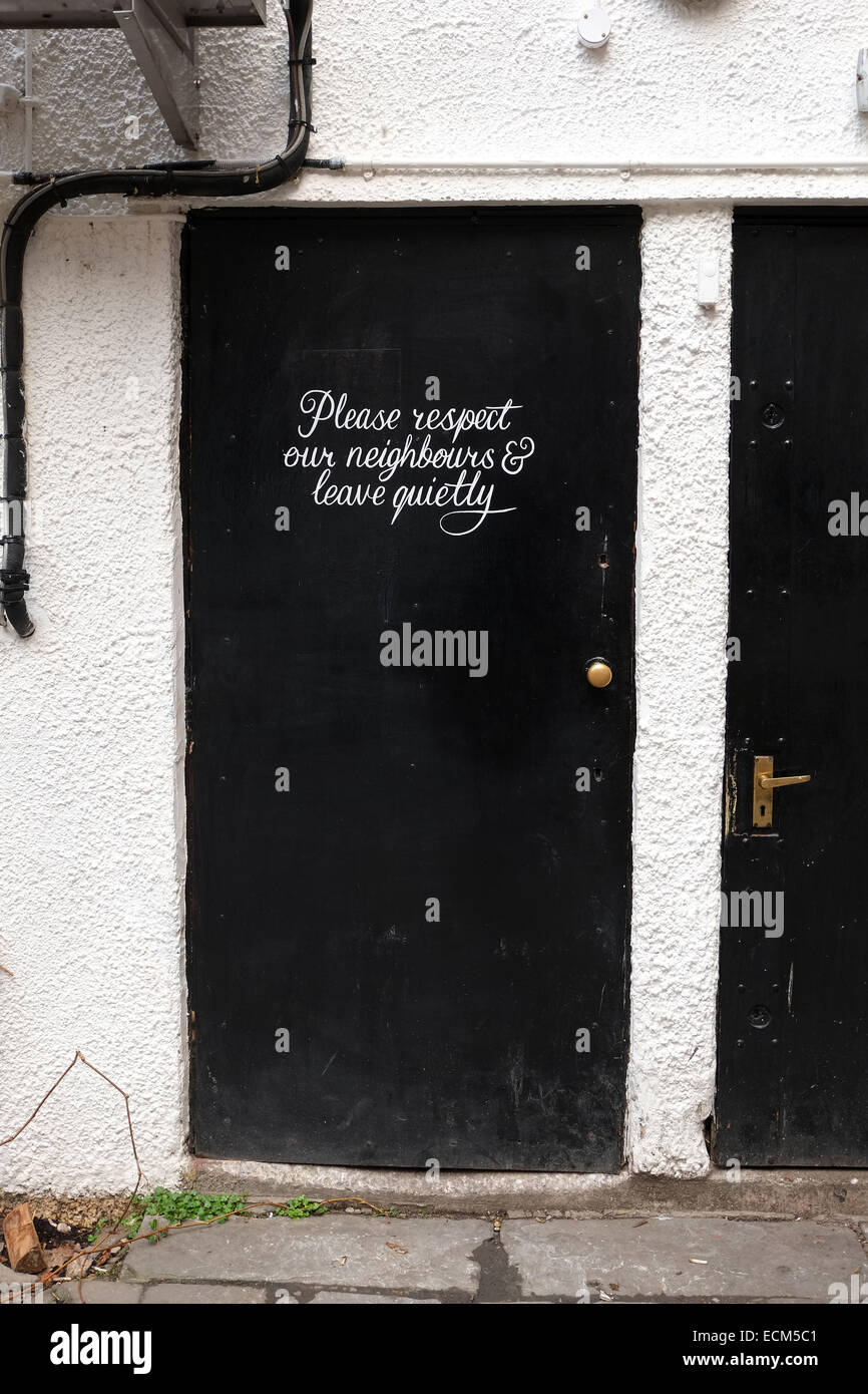 Please respect our neighbours and leave quietly sign on a City Centre ...