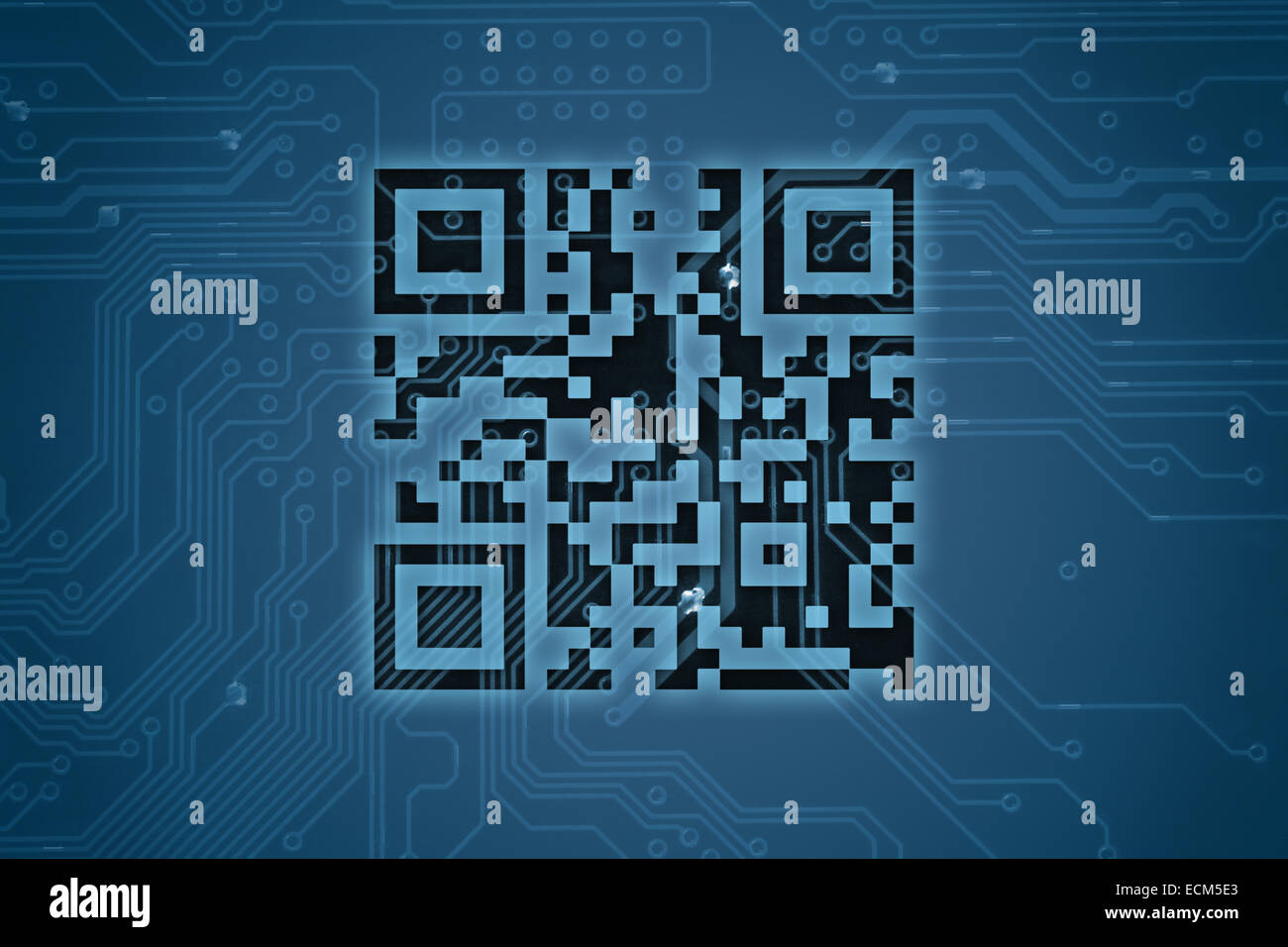 QR code on digital background Stock Photo - Alamy