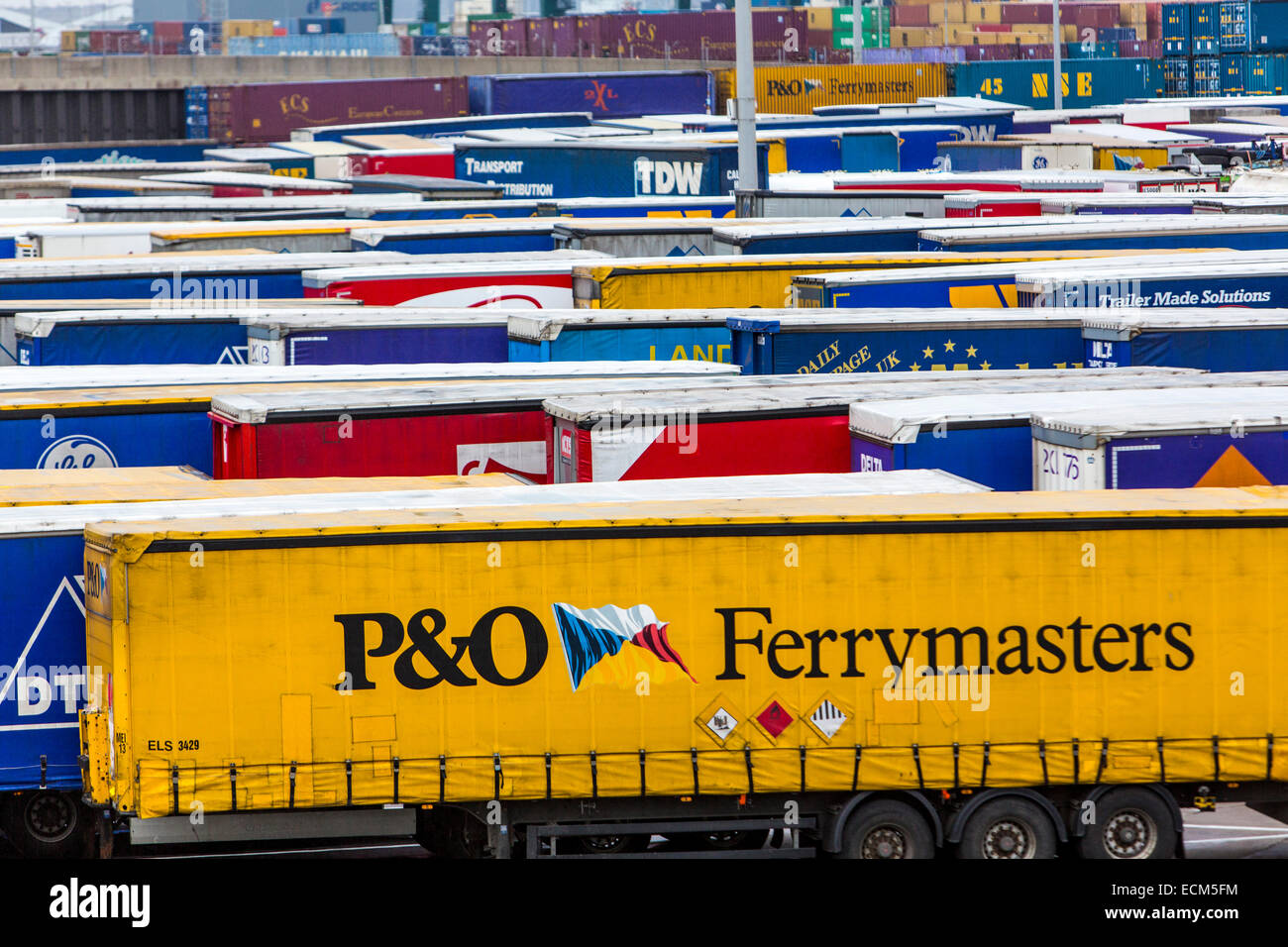 Seaport, harbor freight, trucks with cargo waiting at the cargo ...