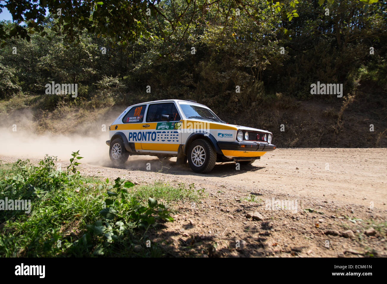 ISTANBUL TURKEY AUGUST 16 2014 Gokhan Sahinoglu drives Vw Golf GTI MKI ...