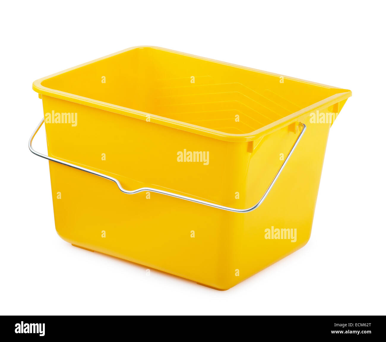 Yellow bucket on a white background Stock Photo - Alamy