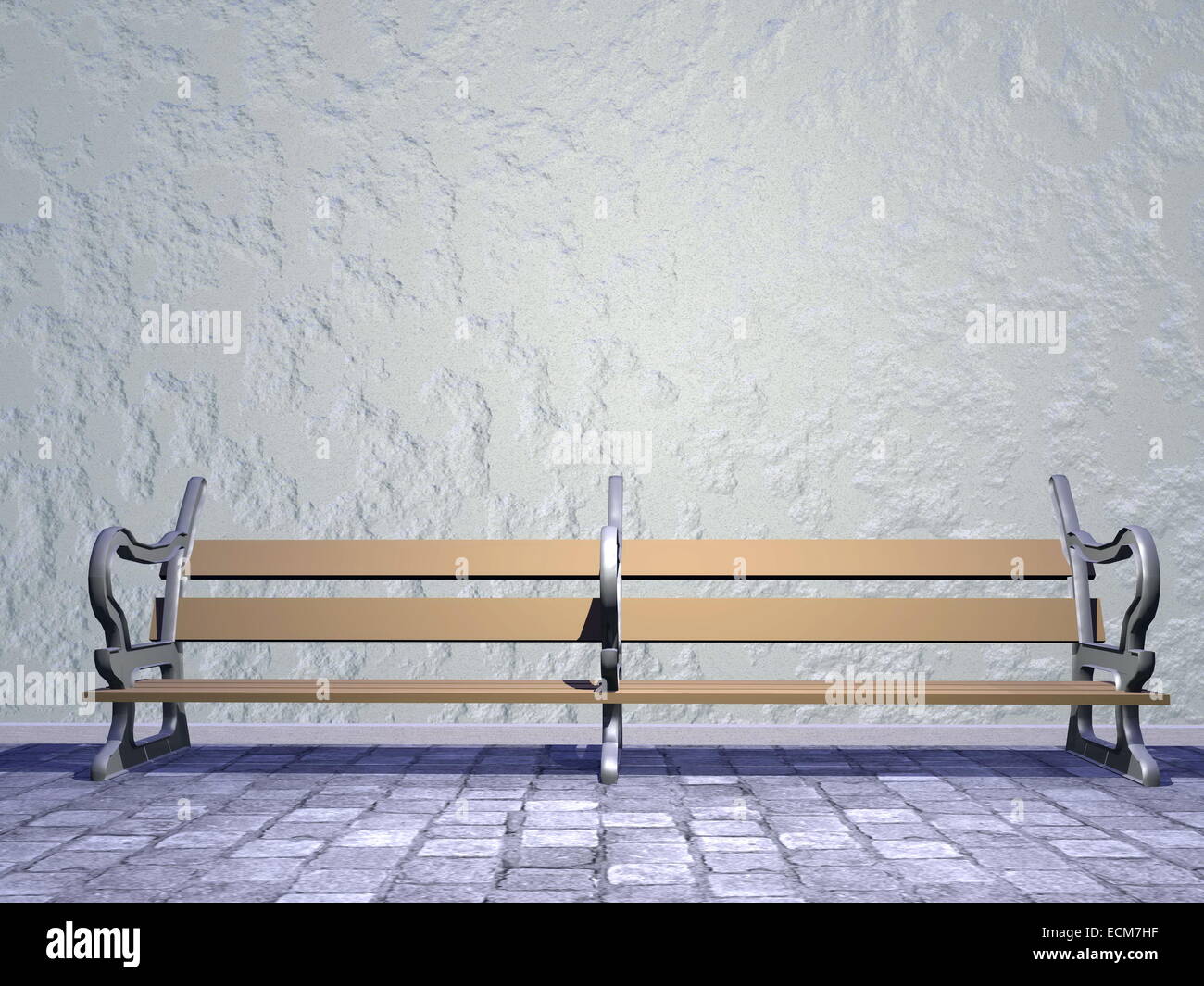 Single vintage wooden bench in the street Stock Photo - Alamy
