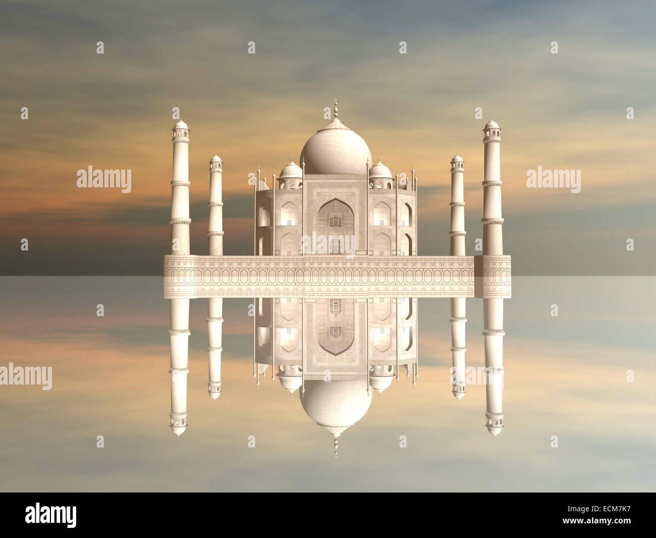 Famous Taj Mahal mausoleum and its mirror reflection by sunset, Agra ...