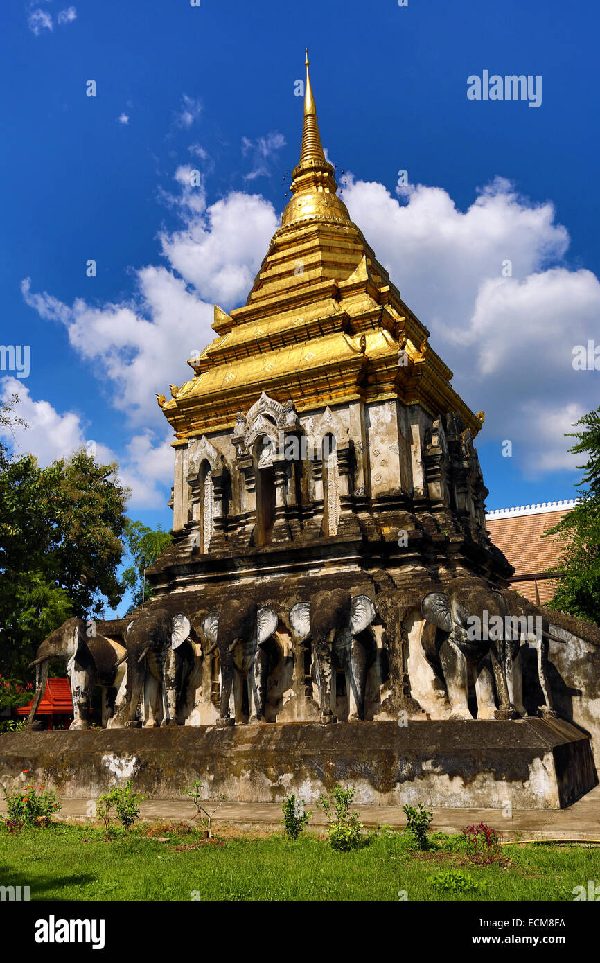 Gold topped elephant chedi at Wat Chiang Man Temple in Chiang Mai ...