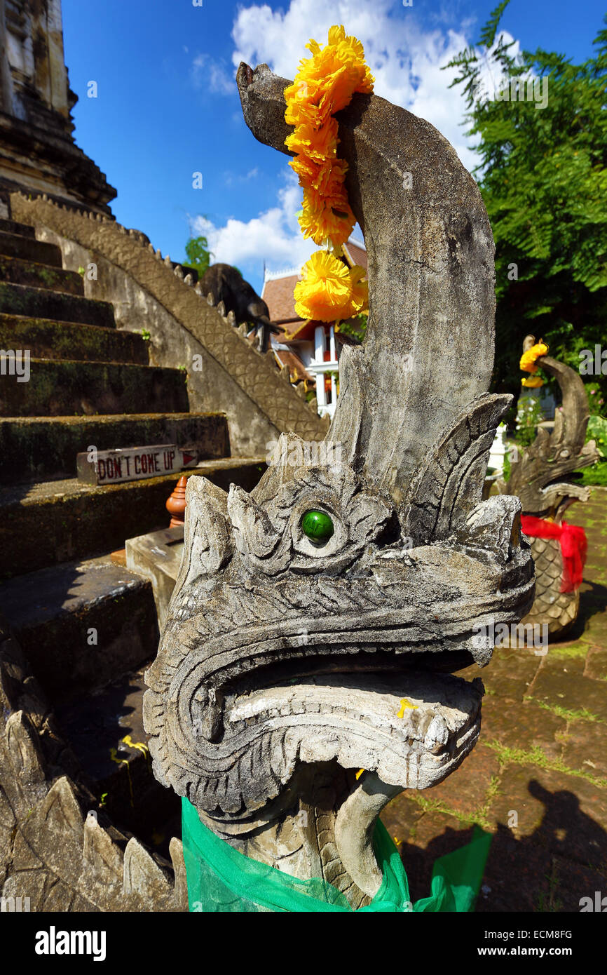 Naga snake statue at Wat Chiang Man Temple in Chiang Mai, Thailand ...