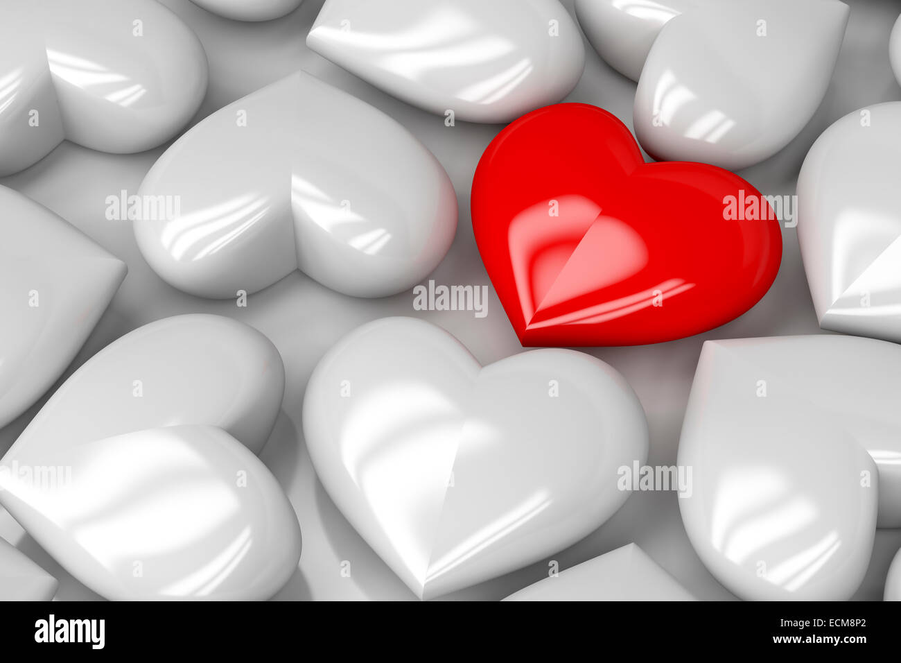 Concept image with one different colored heart Stock Photo - Alamy