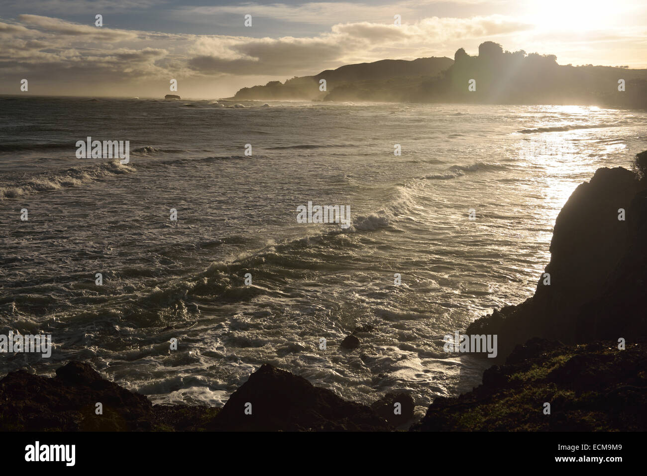 Morning sun on the Atlantic ocean surf of Maimon Bay Riu beach resort ...