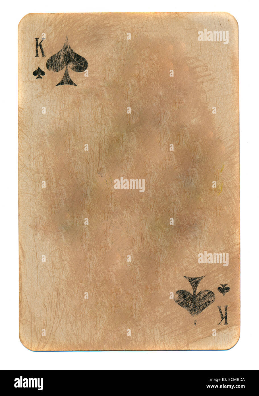 ancient used playing card king of spades empty paper background ...