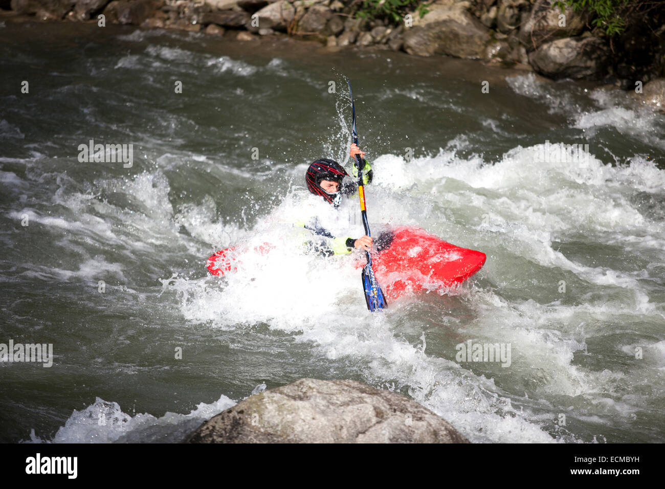 Kayak competition, Toce river, Crodo, VCO, Piedmont, Italy Stock Photo ...