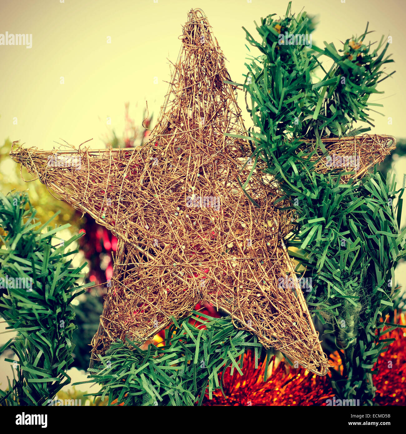 detail of a star topping a christmas tree, with a filter effect Stock ...