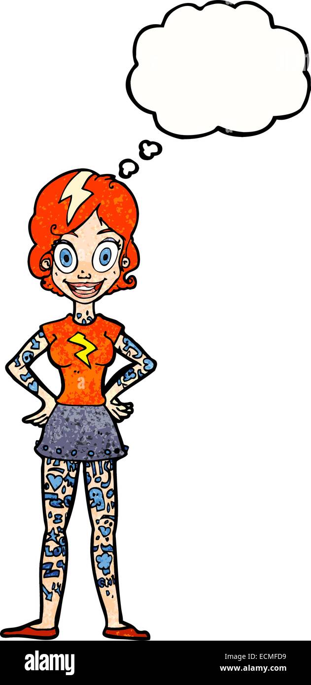 cartoon woman with heavy tattoos with thought bubble Stock Vector Image ...