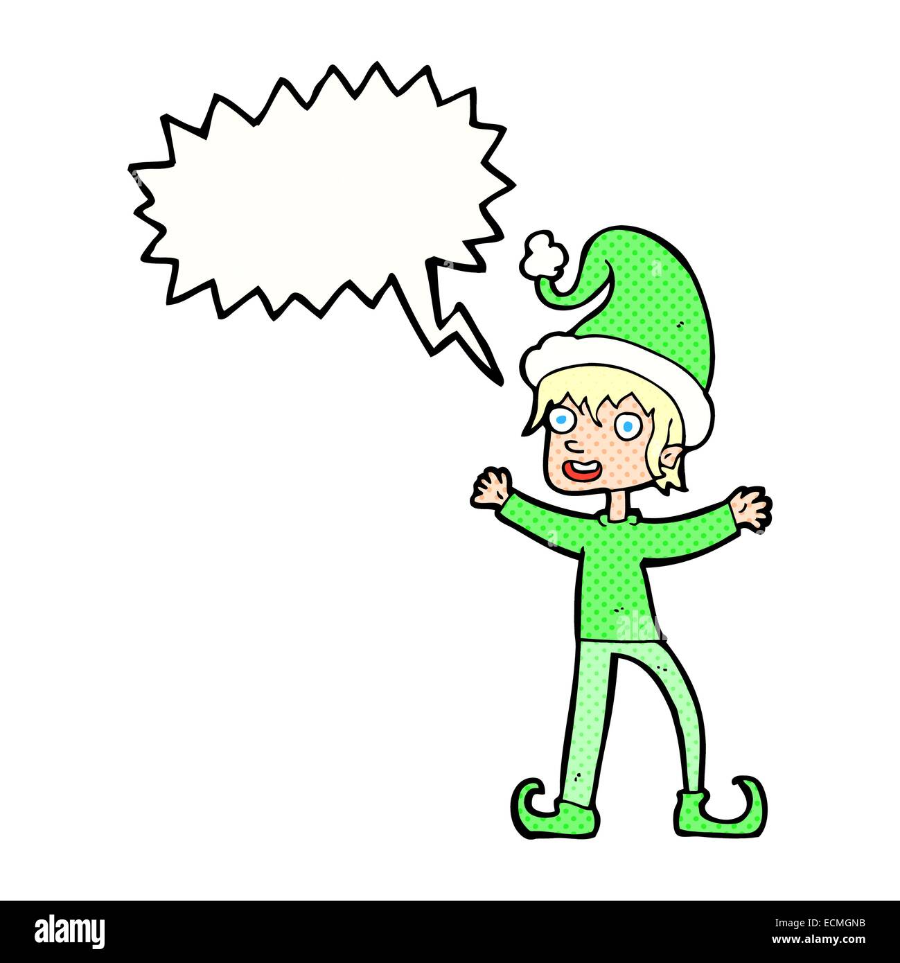 cartoon excited christmas elf with speech bubble Stock Vector Image ...