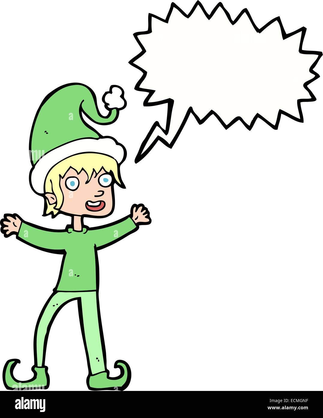 cartoon excited christmas elf with speech bubble Stock Vector Image ...