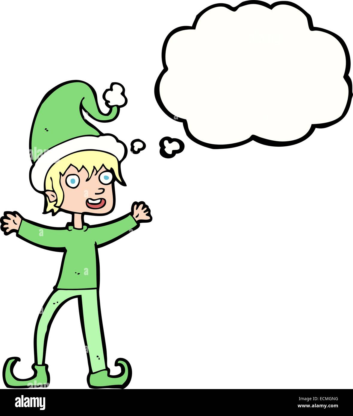 cartoon excited christmas elf with thought bubble Stock Vector Image ...