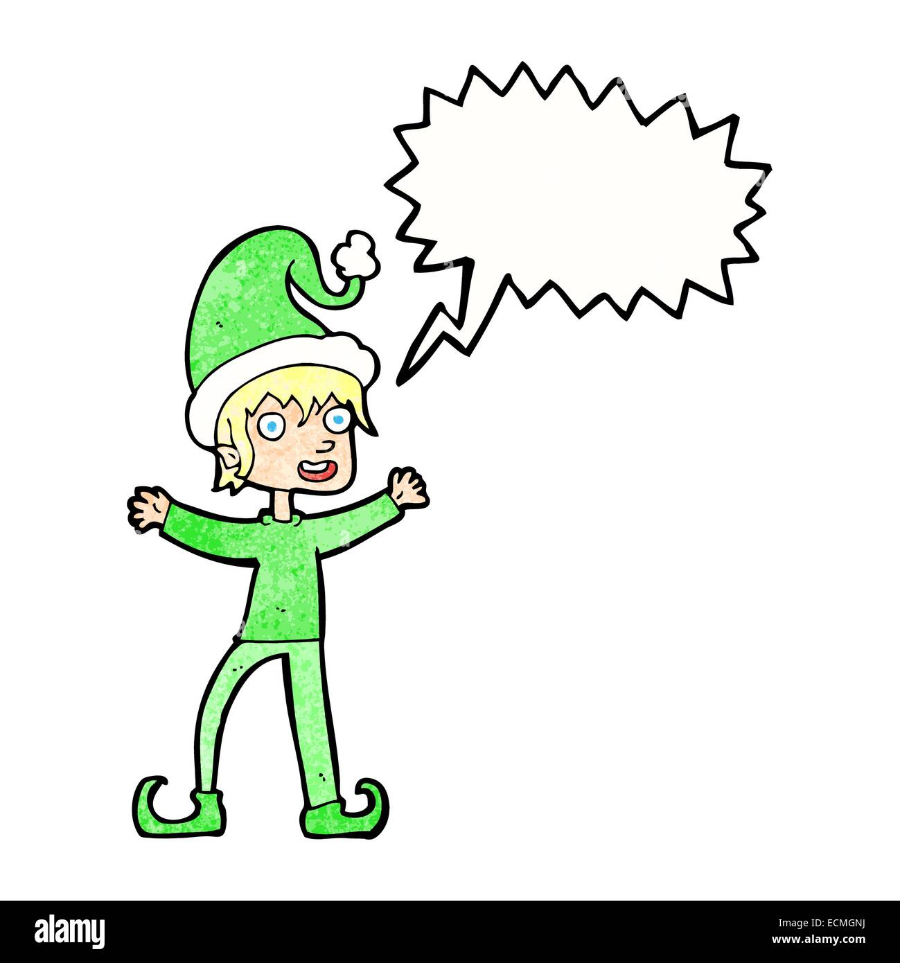 cartoon excited christmas elf with speech bubble Stock Vector Image ...