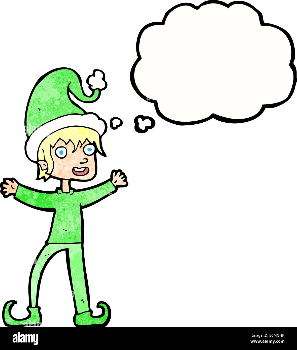 cartoon excited christmas elf with thought bubble Stock Vector Image ...