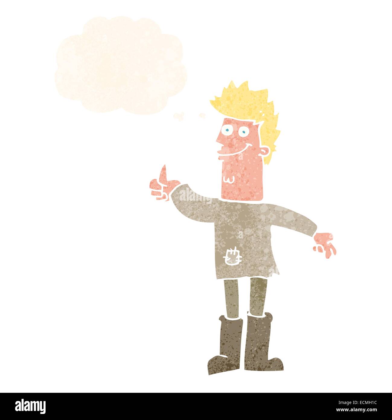 cartoon positive thinking man in rags with thought bubble Stock Vector ...