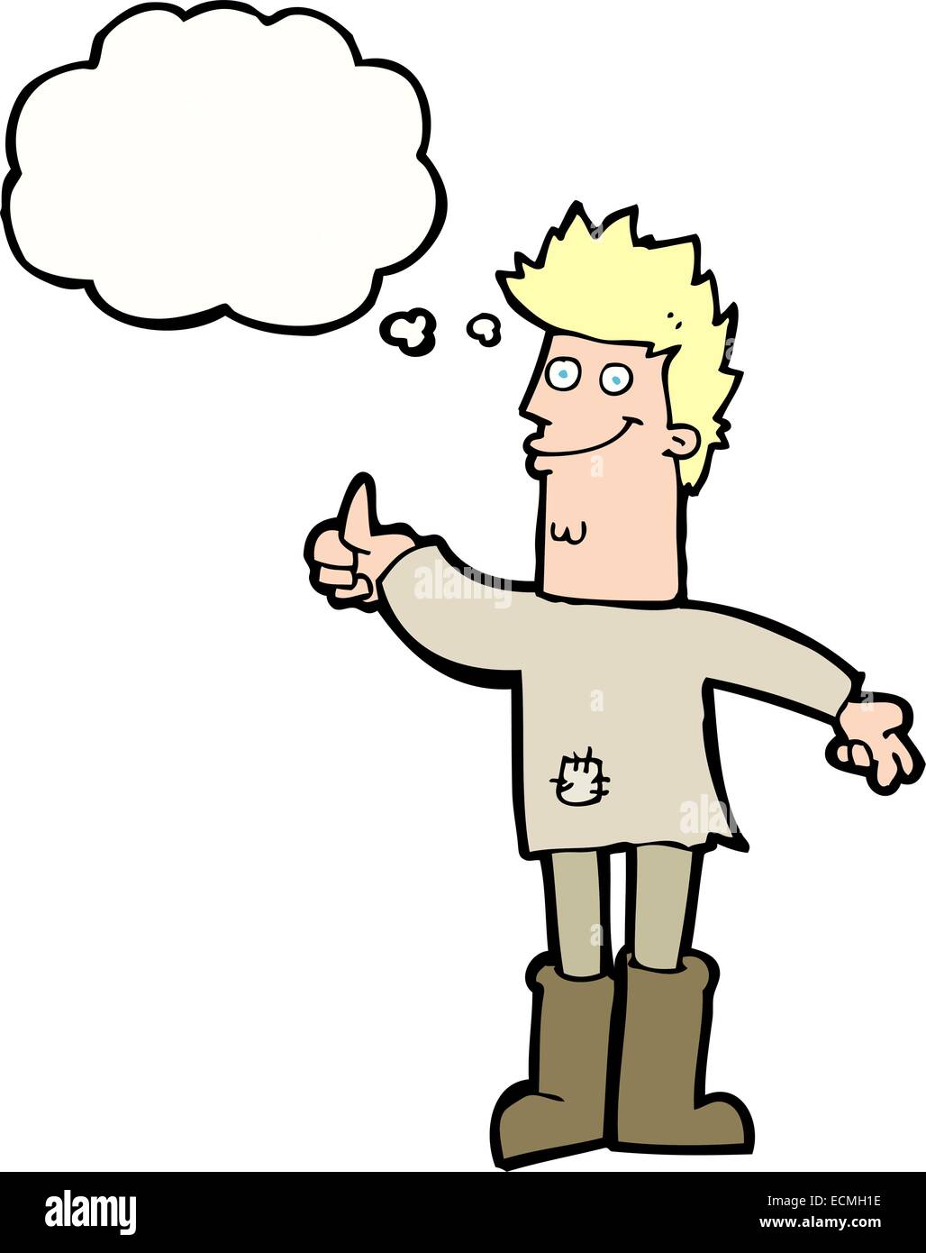 cartoon positive thinking man in rags with thought bubble Stock Vector ...