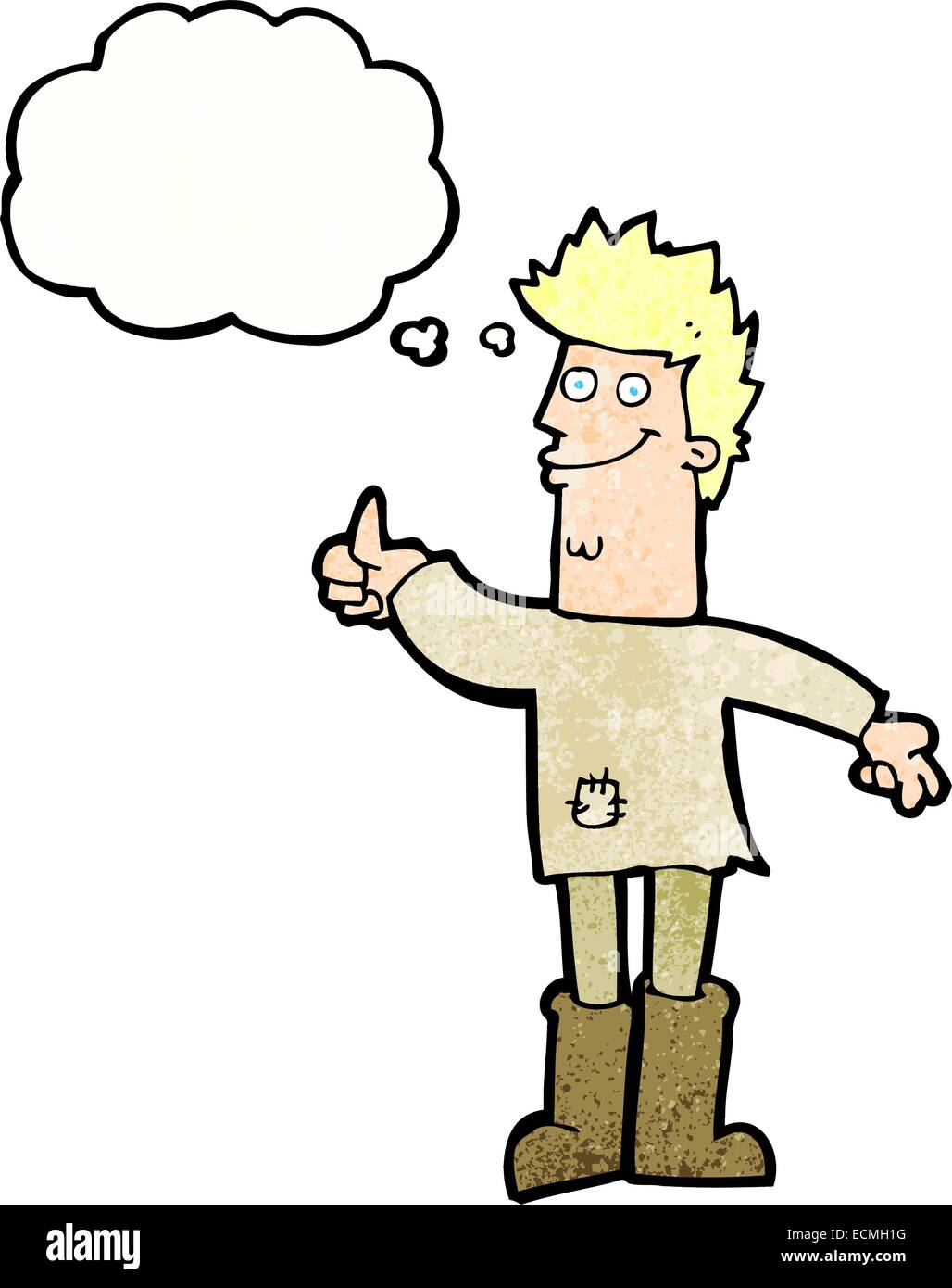 cartoon positive thinking man in rags with thought bubble Stock Vector ...