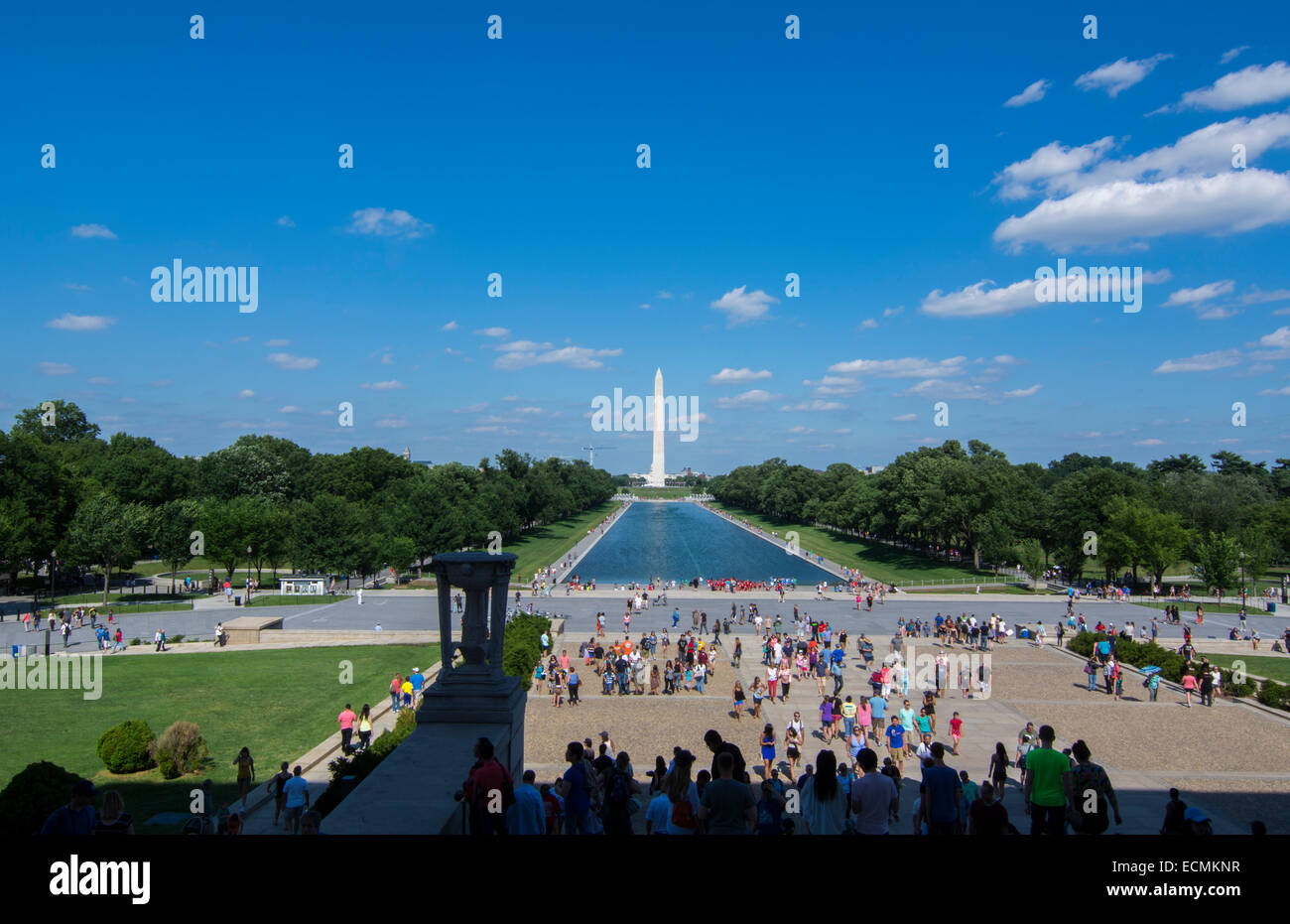 Washington DC famous Mall and pond with Washington Monument in ...