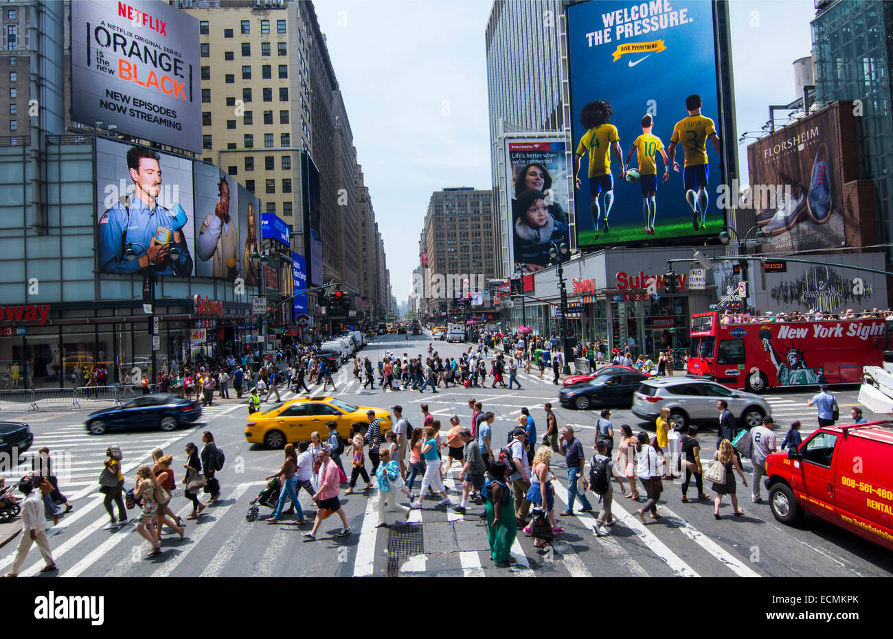 New York City New York busy Times Square with traffic and people in ...