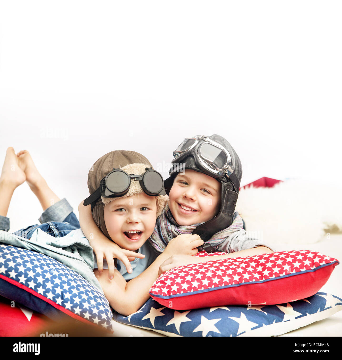 Portrait of two little and cute pilots Stock Photo - Alamy