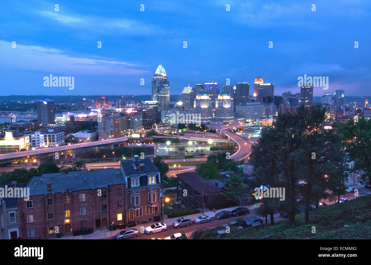 Cincinnati Ohio night exposure from above at Mt Adams at The View in ...