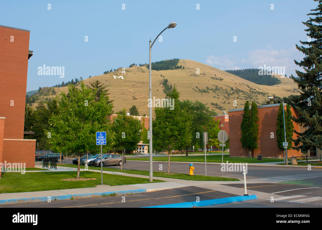 Missoula Montana campus of University of Montana with M on mountain ...