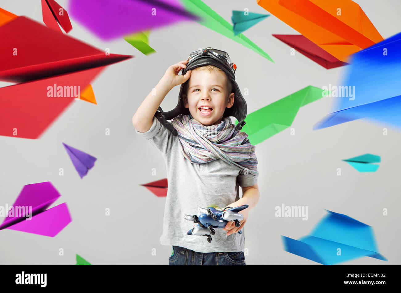 Portrait of little cute kid-pilot Stock Photo - Alamy