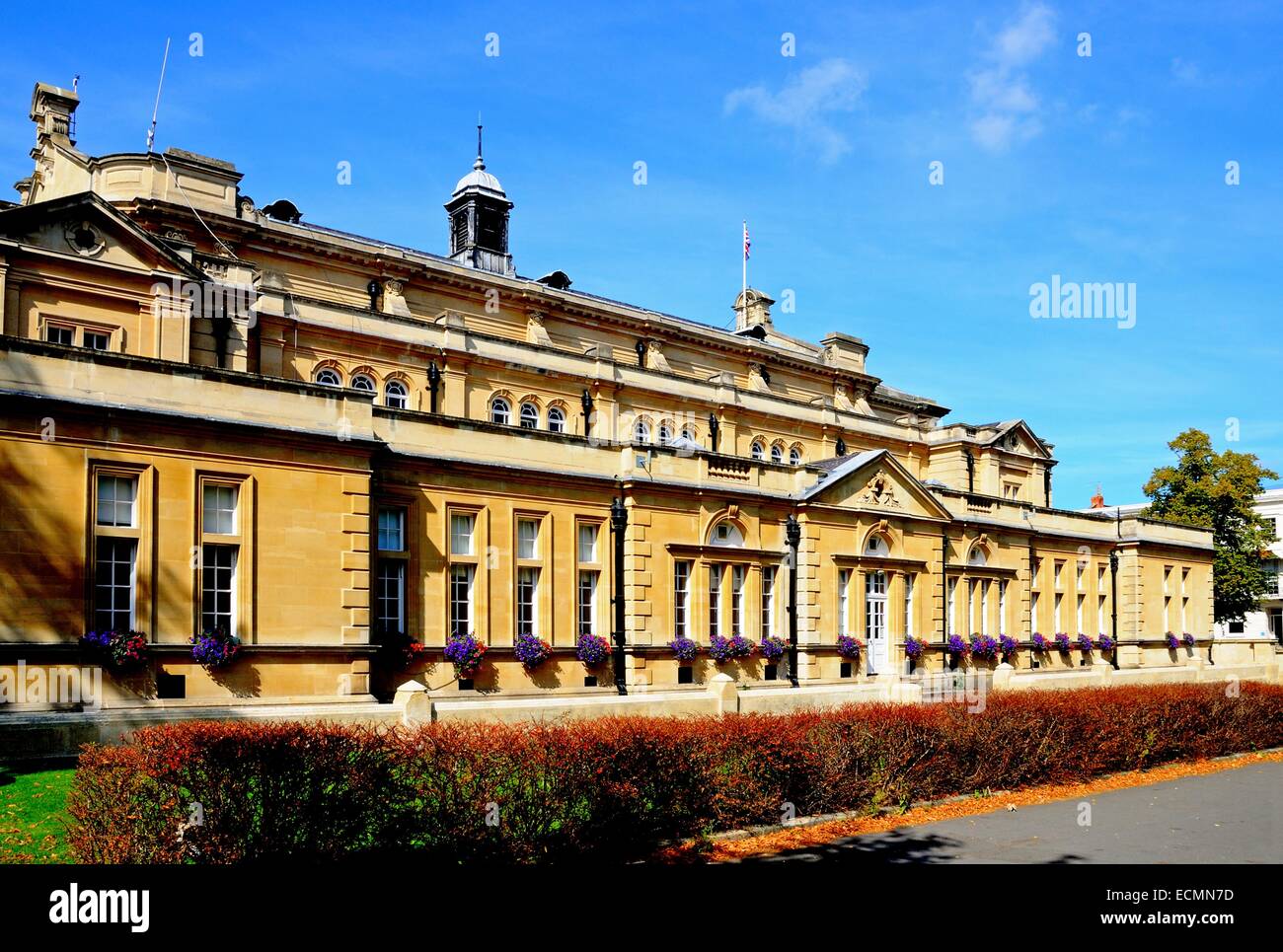 The town hall with pretty window boxes during the Summer, Cheltenham ...