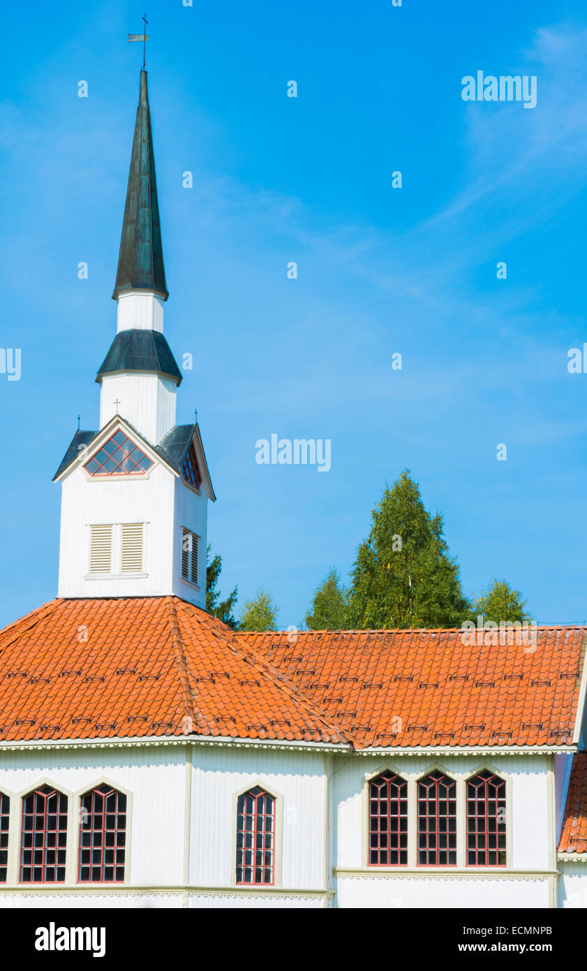 Nes Norway white church called Nes Church with steeple Stock Photo - Alamy
