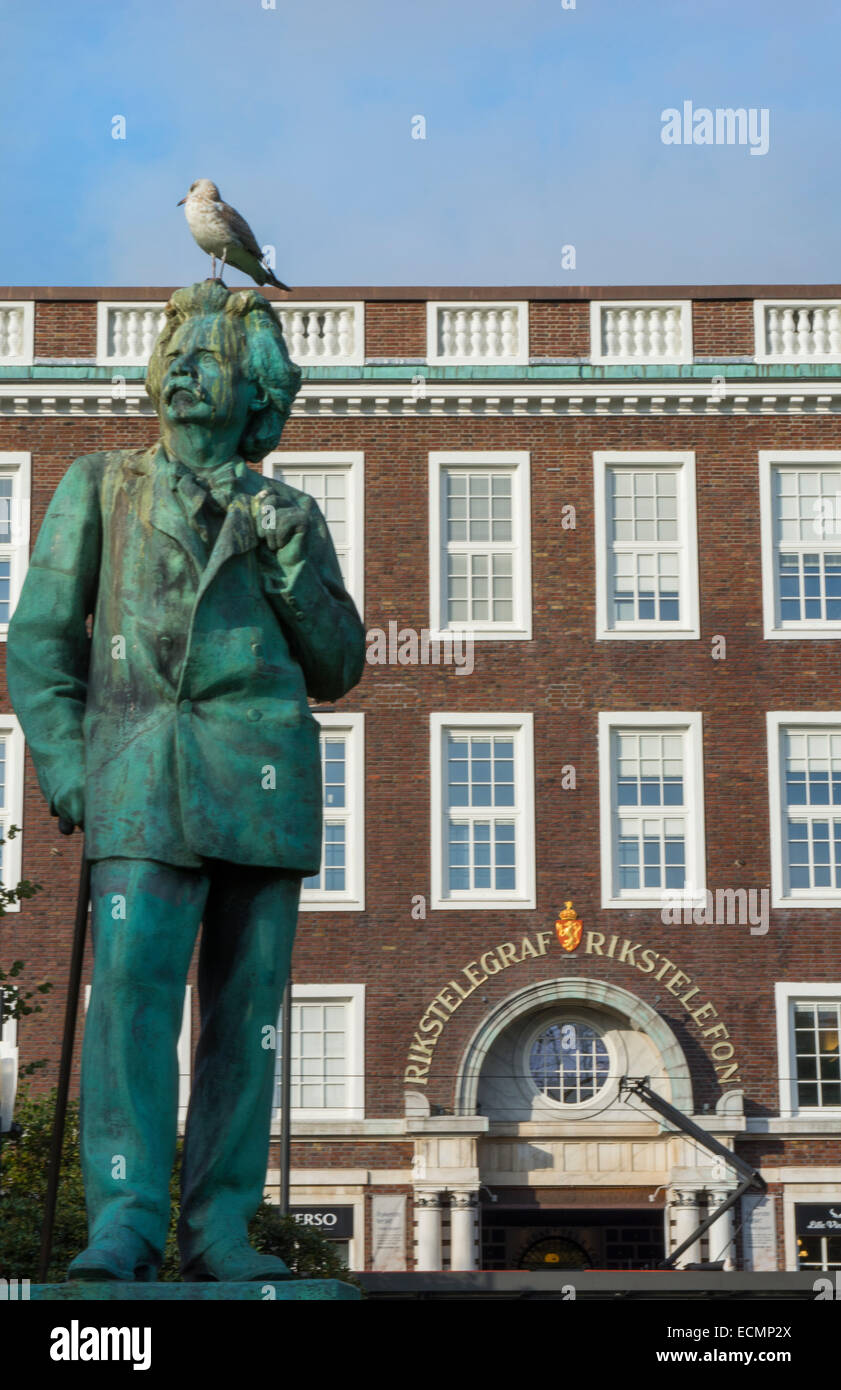 Bergen Norway downtown statue of composer Edward Grieg with ...