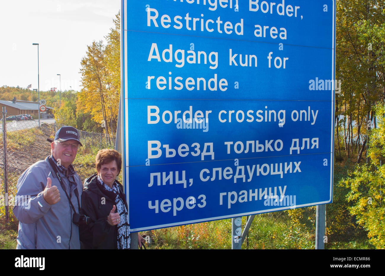 Kirkenes Norway cruise Hurtigruten sign of Russian border at meeting of ...