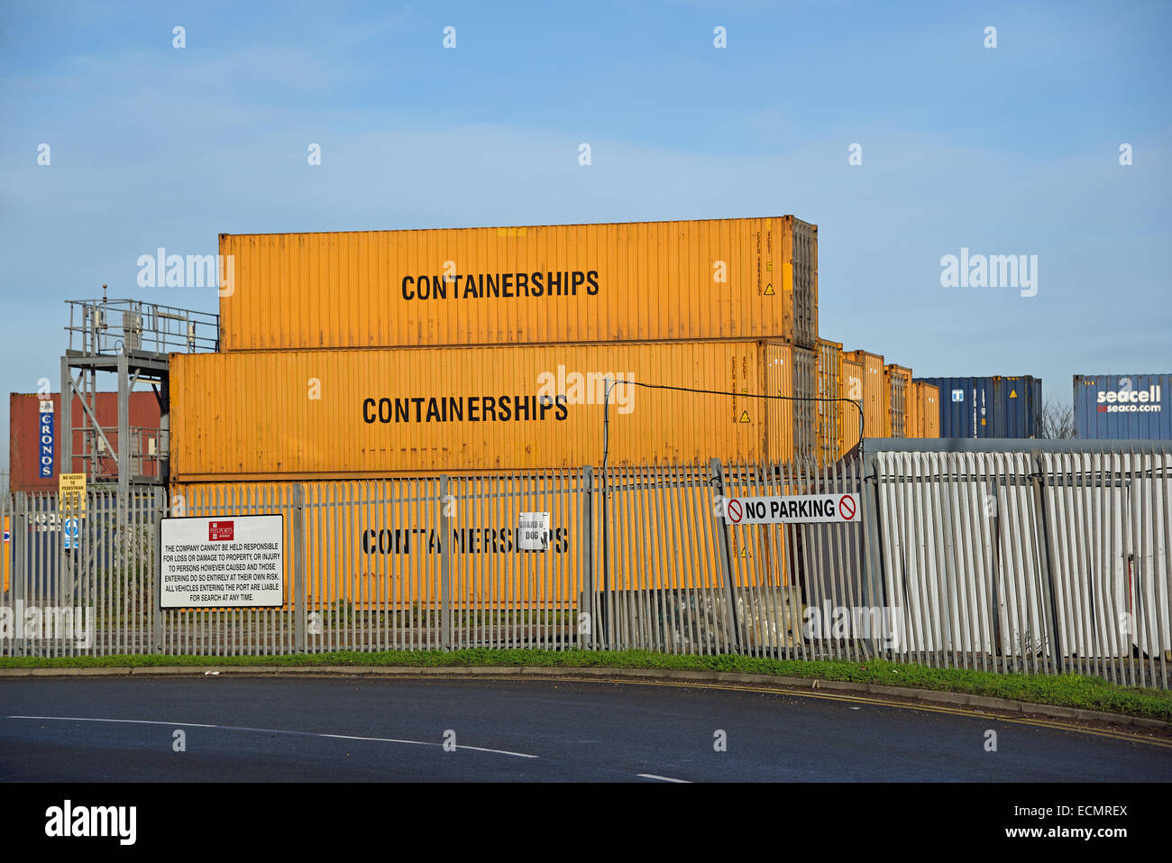 Shipping containers near the entrance of Peel Ports Medway, Sheerness ...